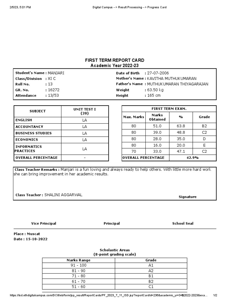 Digital Campus - Result Processing - Progress Card | PDF | Student ...