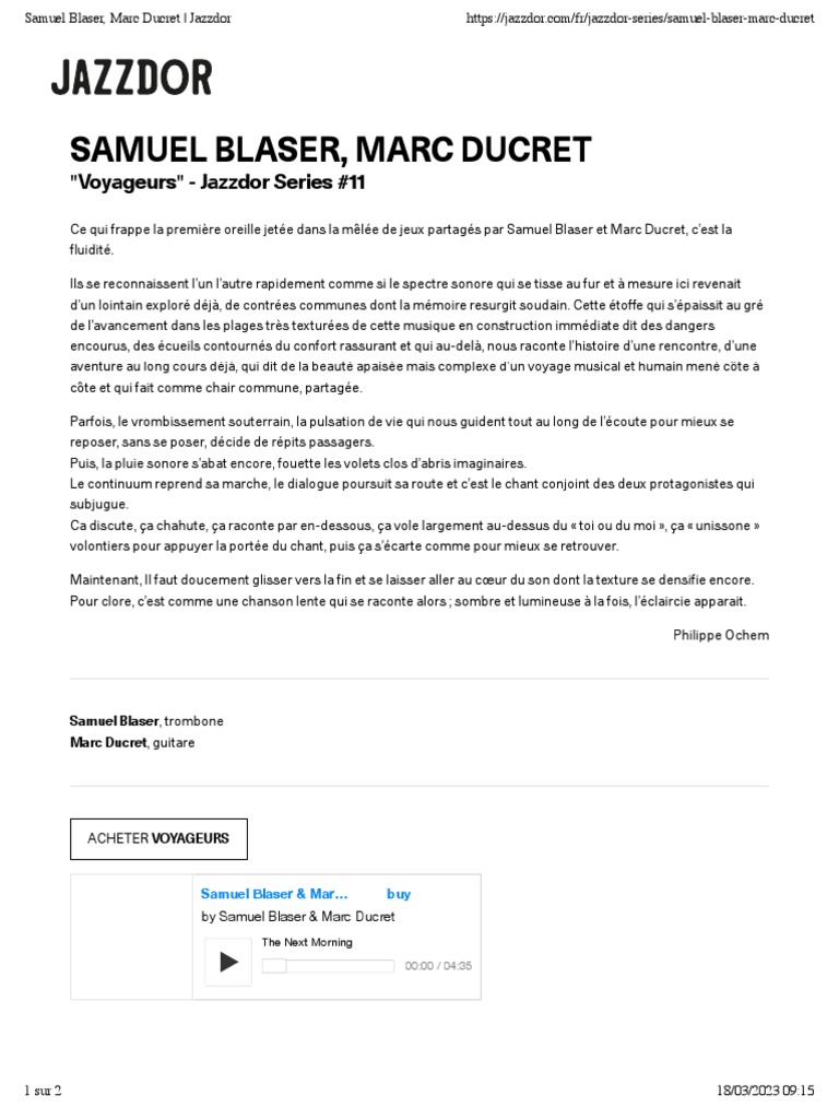 Samuel Blaser, Marc Ducret - Jazzdor | PDF