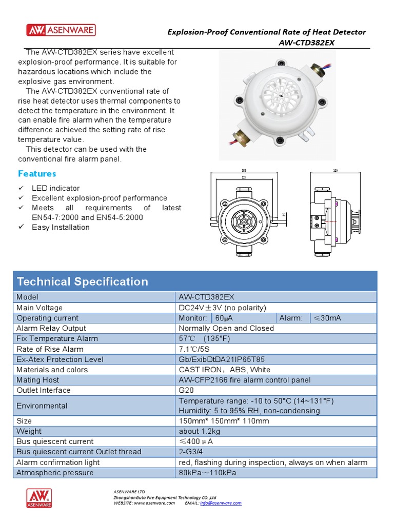 AW-CTD382EX Asenware Explosion Heat Detector-Datasheet-20211126 | PDF | Physical Sciences ...