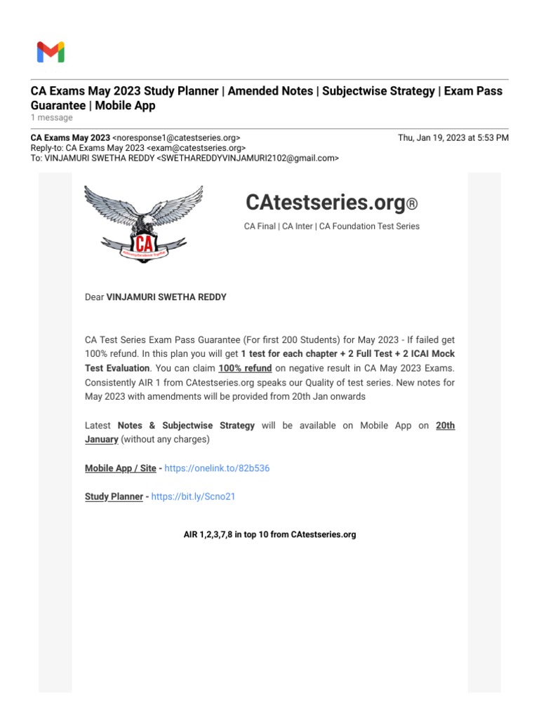 Gmail - CA Exams May 2023 Study Planner - Amended Notes - Subjectwise ...