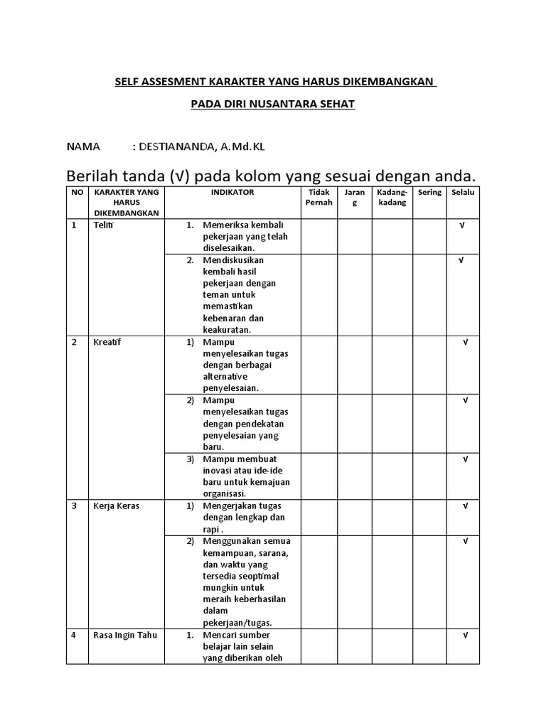 Self Assesment Karakter | PDF