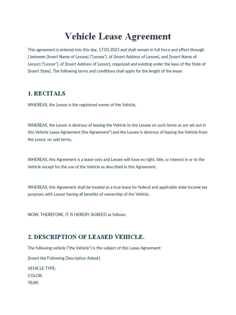 Vehicle Lease Agreement | PDF | Lease | Vehicle Insurance