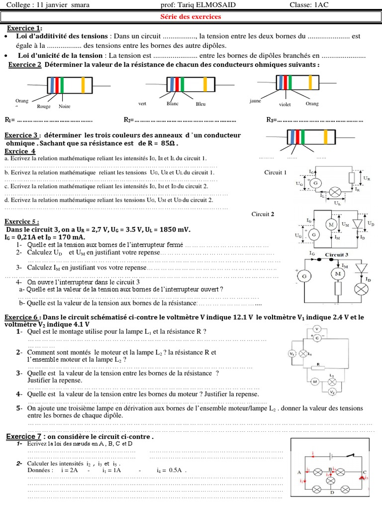La Resistance Electrique Exercices Non Corriges 4 PDF | Descargar gratis PDF | Tension ...