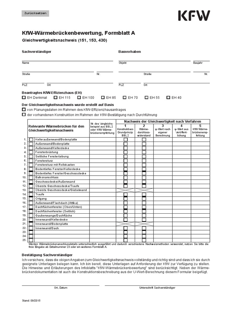 Formblatt A KfW-Waermebrueckenbewertung | PDF