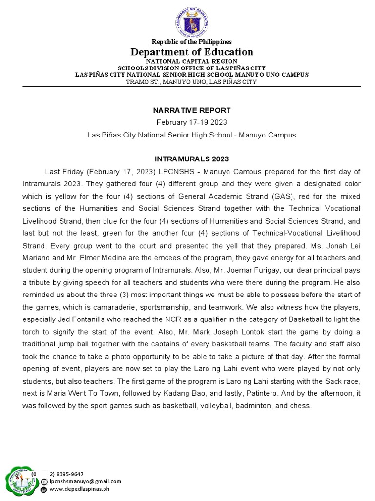 0 - Narrative and Documentation For Gad 2022 Intrams | PDF