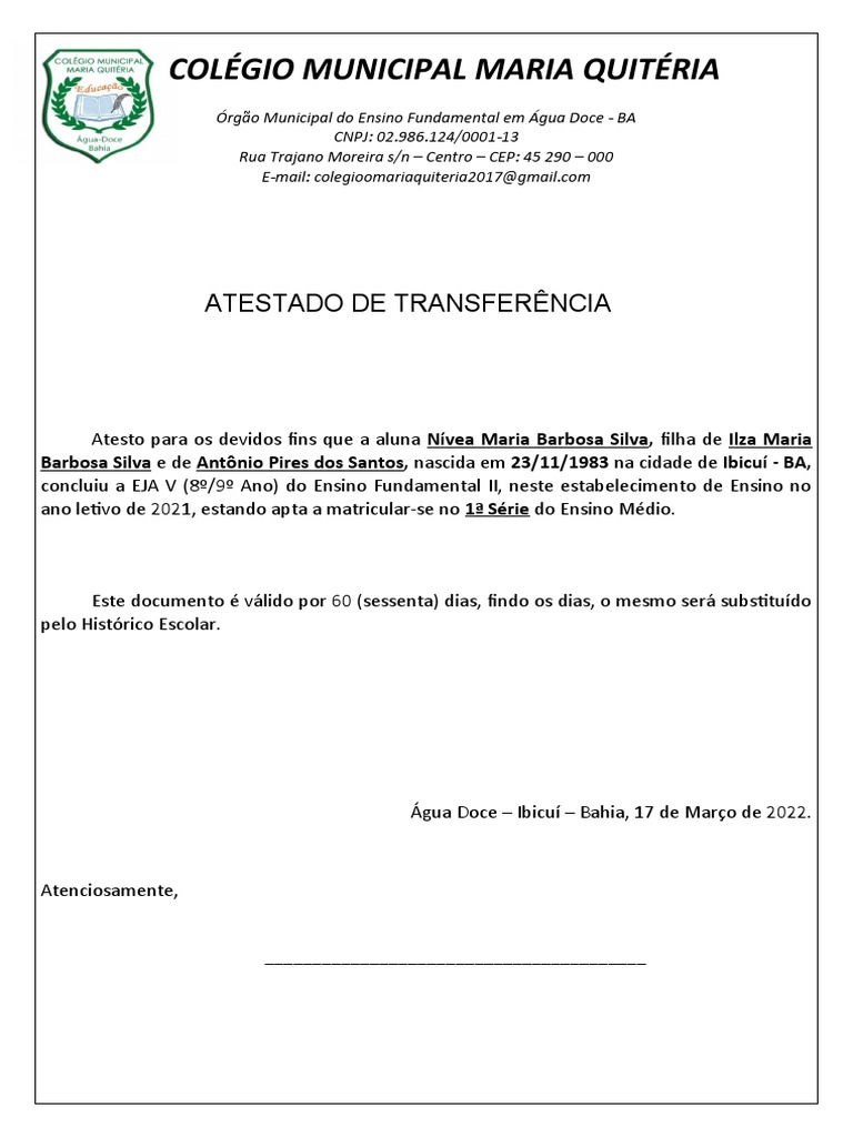 Modelo De Transferencia Escolar