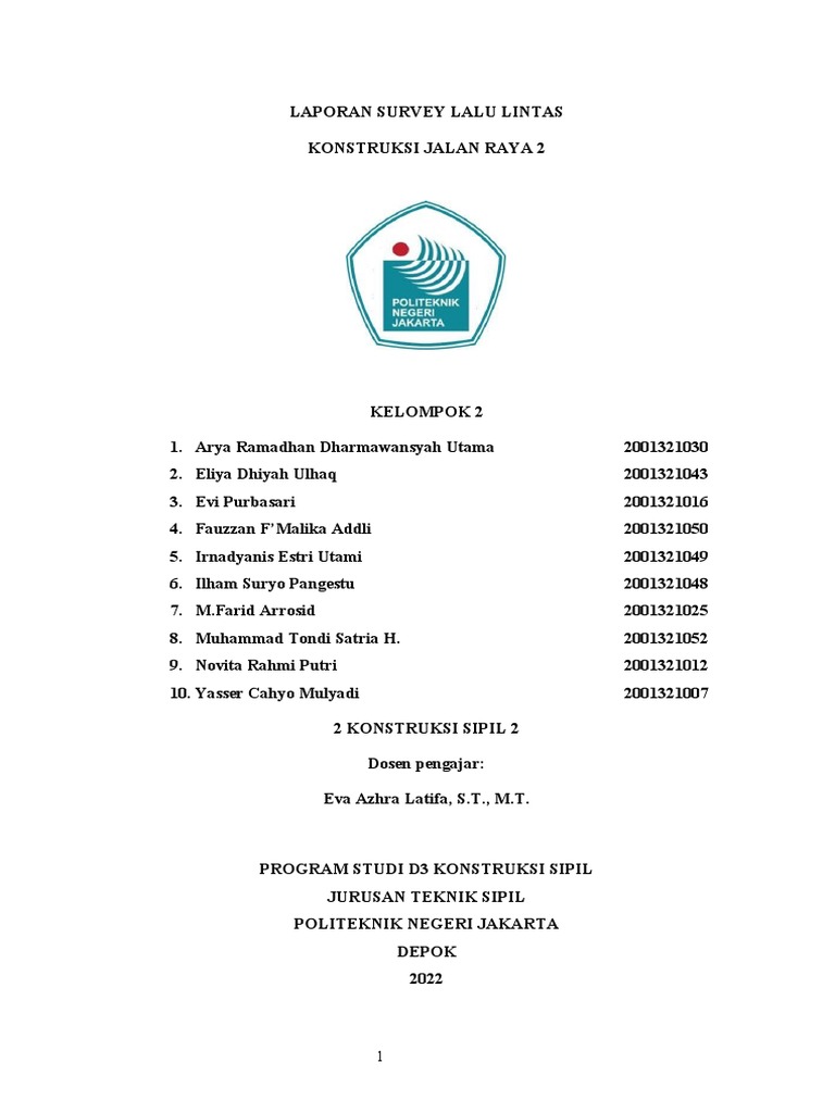 LAPORAN SURVEY LALU LINTAS_KELOMPOK 1 (1) (1).docx | PDF
