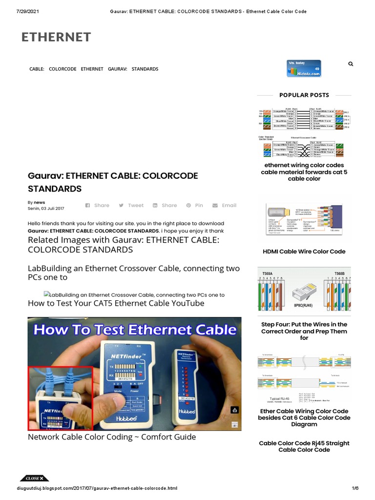 Ethernet Cable Color Code Guide | PDF | Ethernet | Data Transmission