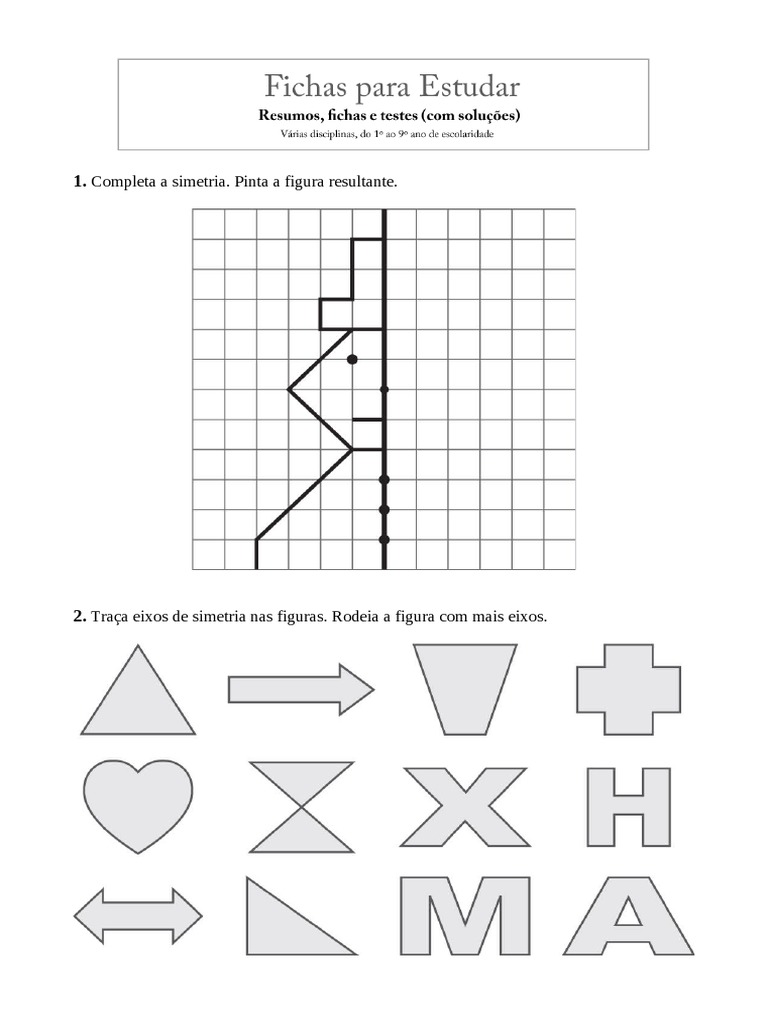 Ficha Matematica 2 Ano Simetrias | PDF | Métodos e Materiais de Ensino
