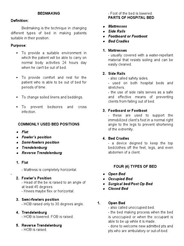 Bedmaking Handouts | PDF | Bed | Bedding