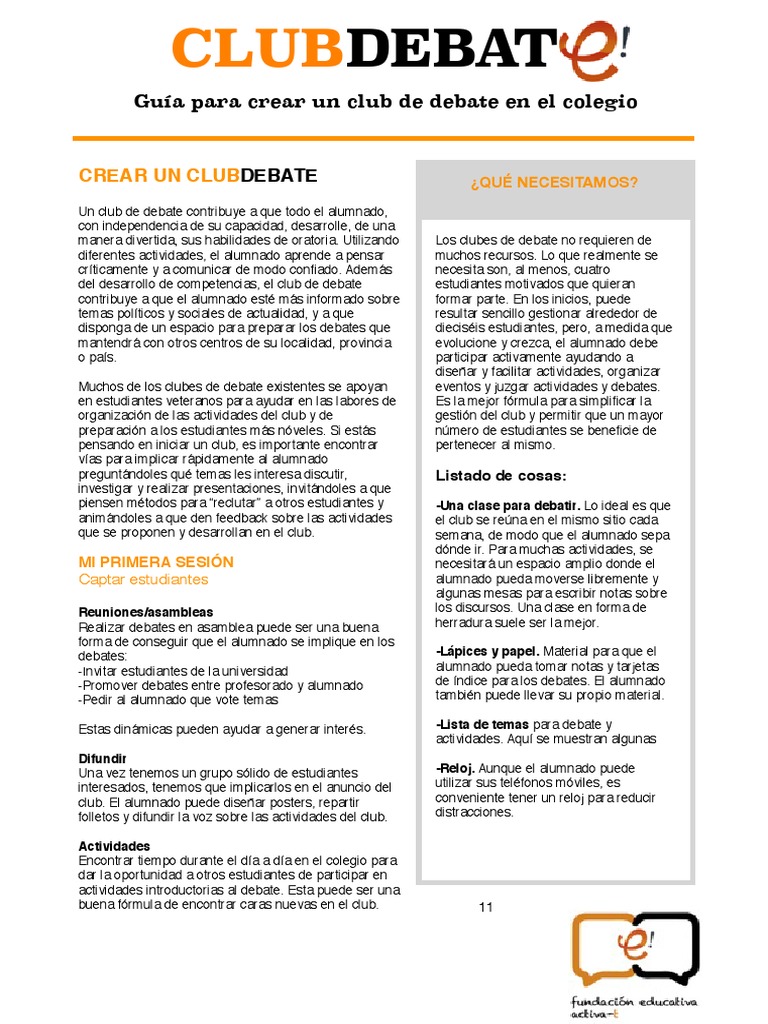 Cómo crear un club de debate escolar | PDF