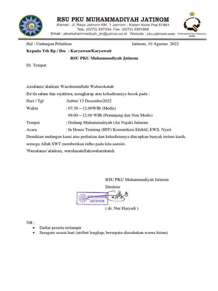 Undangan IHT Komunikasi Efektif, EWS, Nyeri | PDF