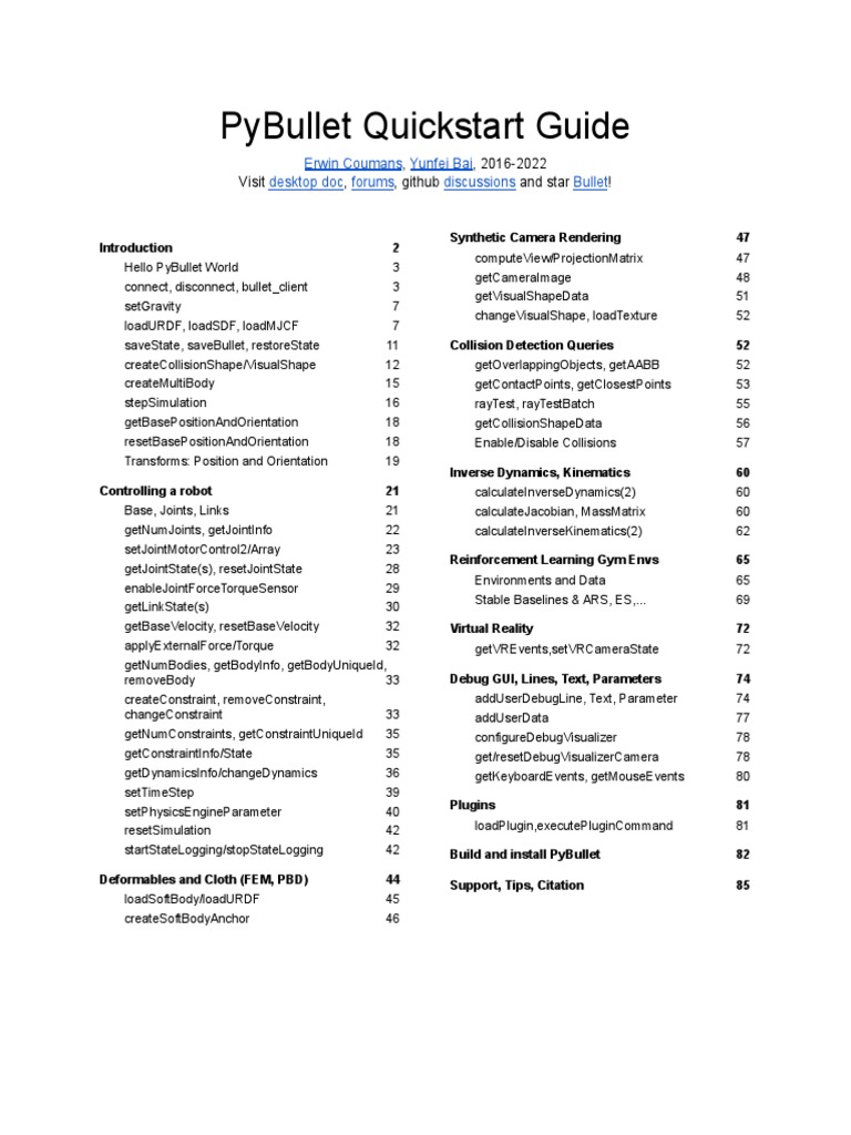 Pybullet Quickstartguide | PDF | Computer Science | Computer Engineering