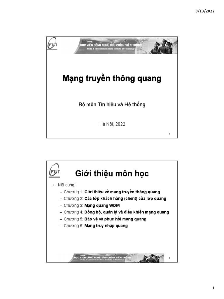 Slide C3 Mạng truyền thông quang 2022 THHT | PDF