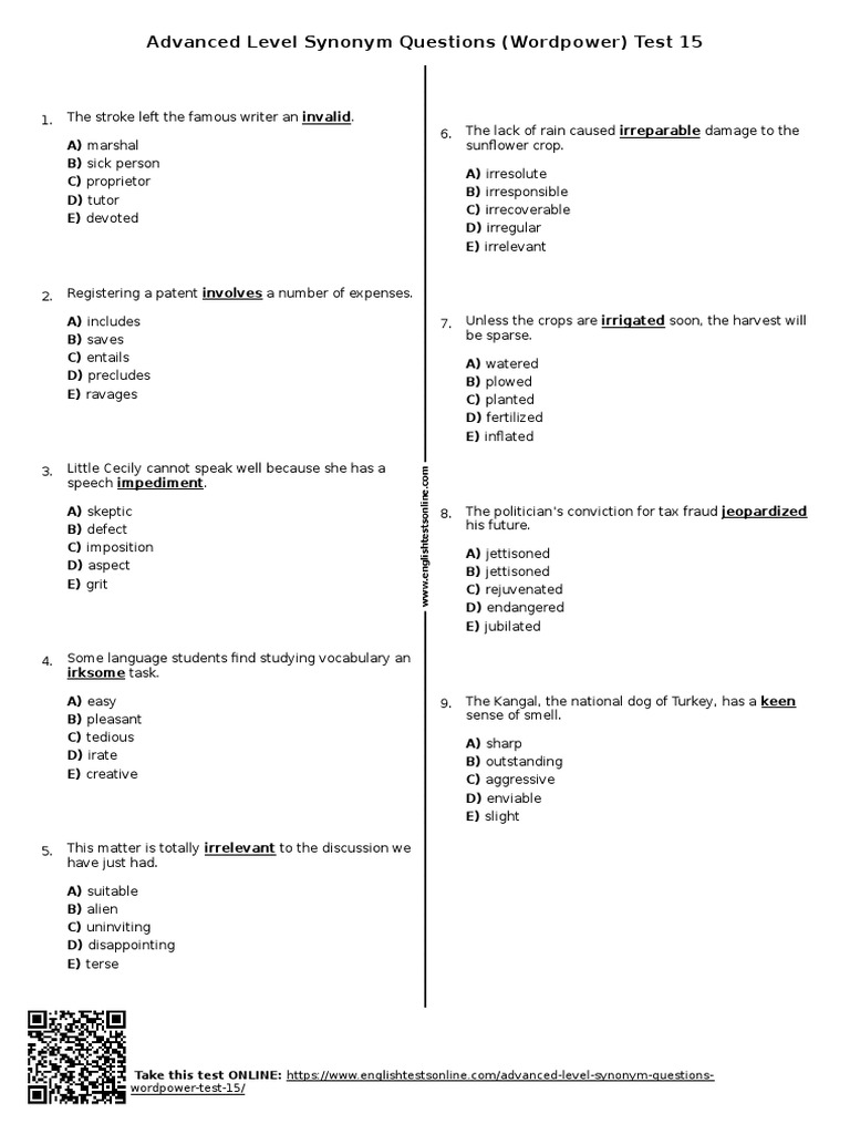 Advanced Synonym Test 15 | PDF