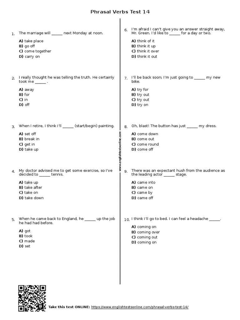 1697 - Phrasal Verbs Test 14 PDF | PDF