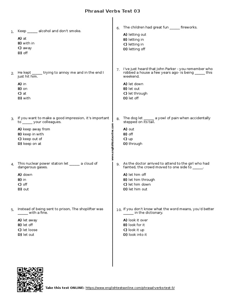 1686 - Phrasal Verbs Test 03 PDF | PDF