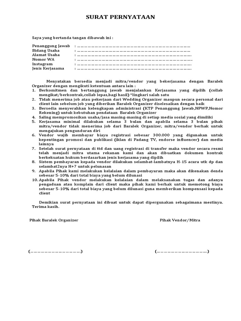 Kerjasama Vendor Baralek Organizer | PDF