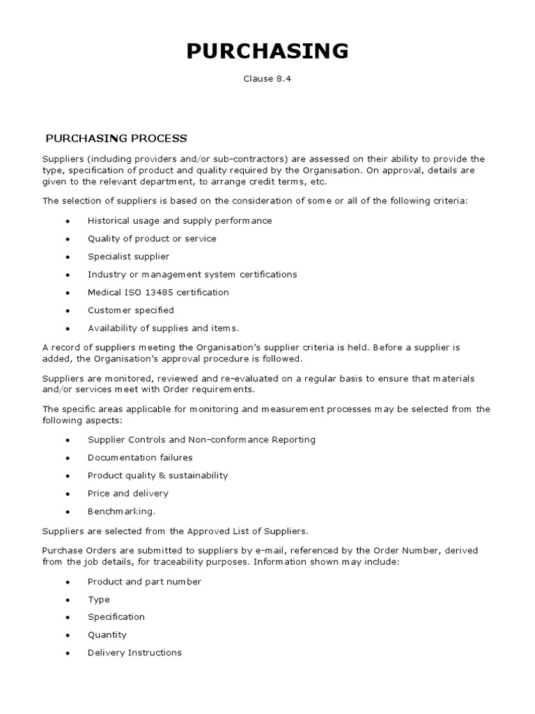 ISO 9001 Purchasing Process Overview | PDF | Supply Chain ...