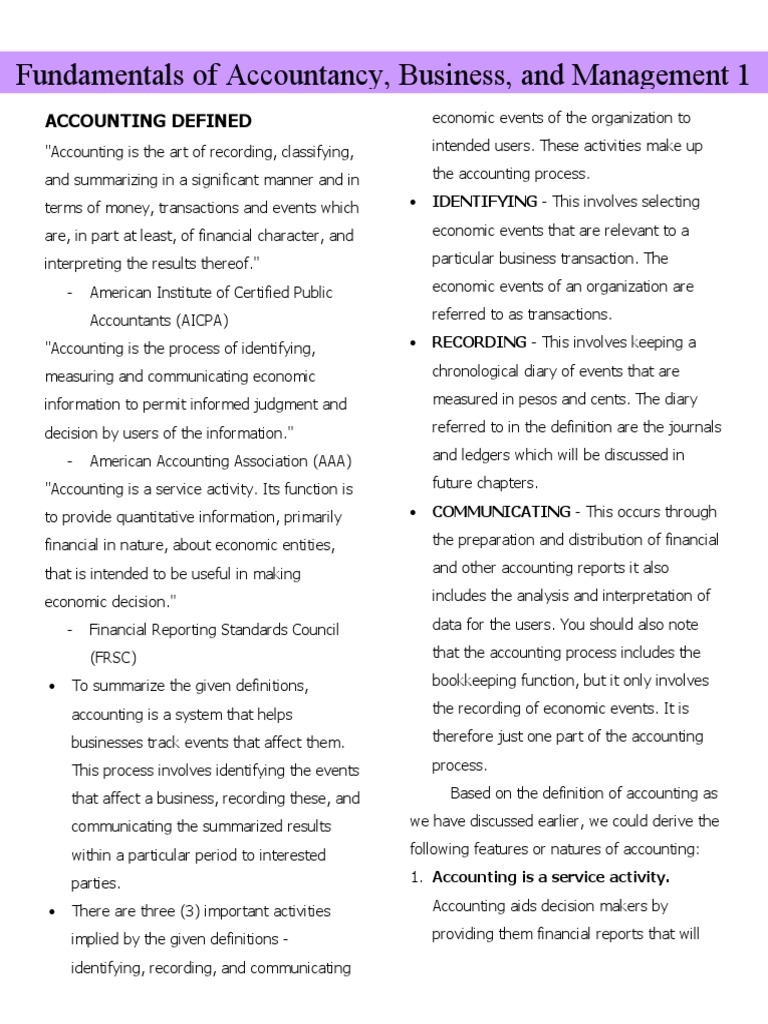 FABM 1 Notes | PDF | Accounting | Financial Statement