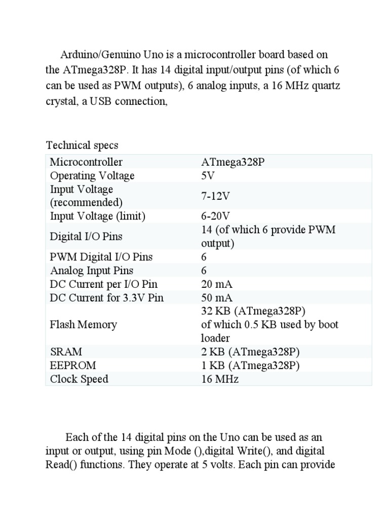 Arduino Data Sheet Pdf