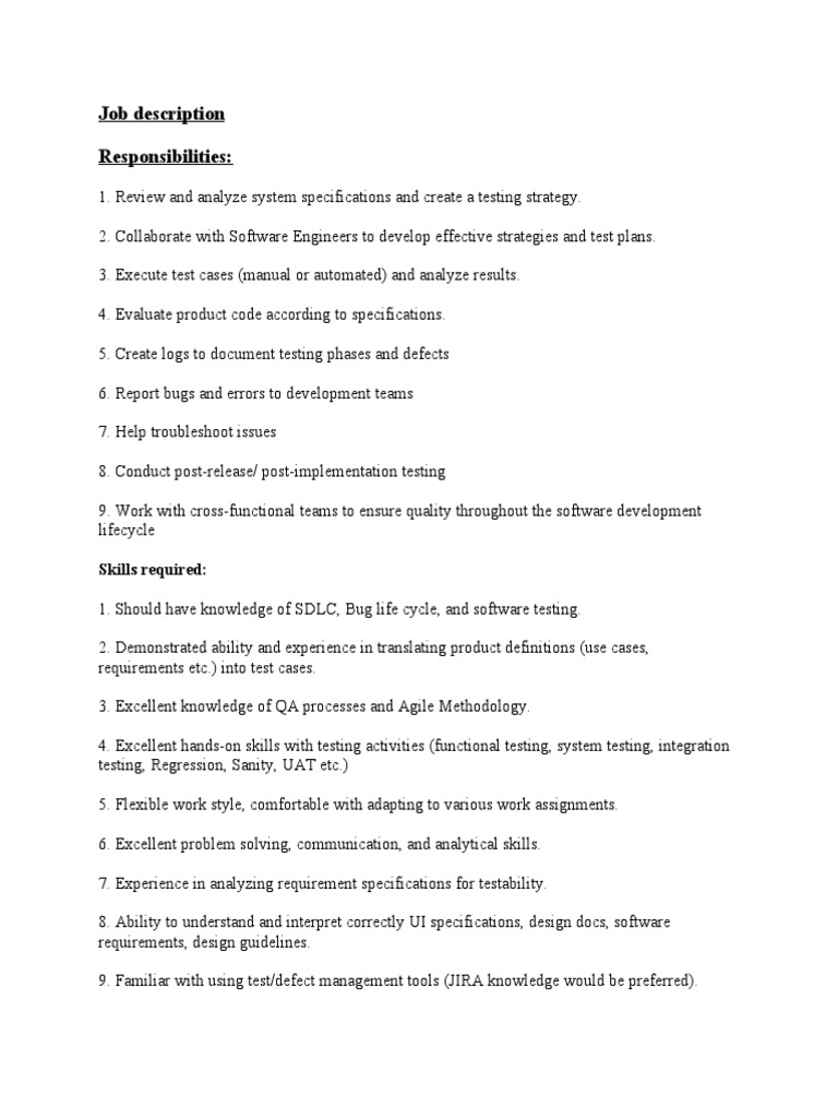 Job Description - QA Engineer | PDF