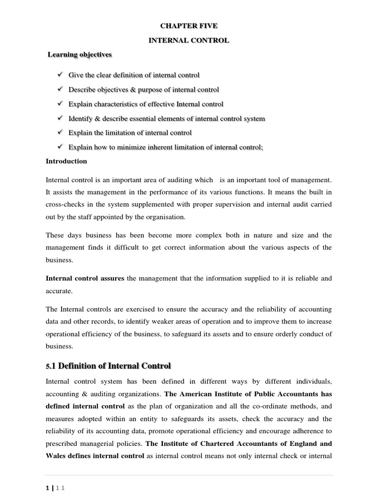 CHapter 5 Internal Control | PDF | Internal Control | Audit