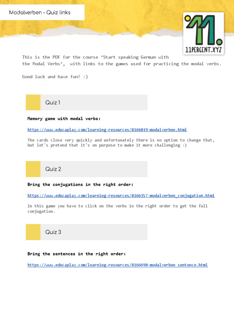 Modalverben - Quiz Links (For During The Course) PDF | PDF