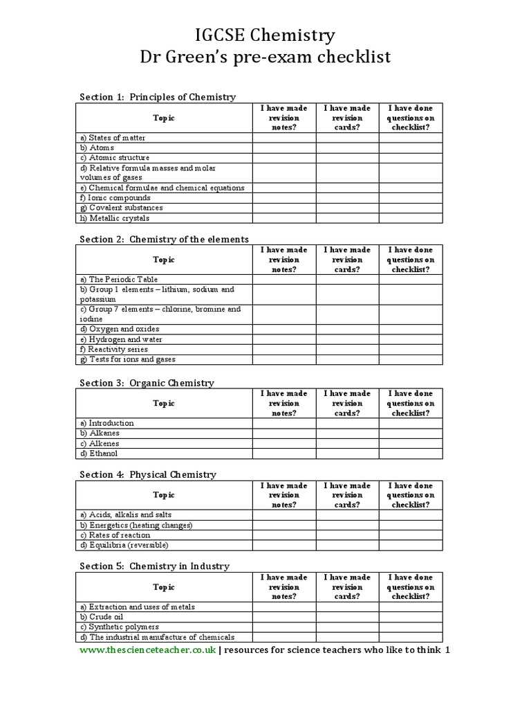 Chemistry Igcse Revision Questions Pdf Chemical Reactions Ionic