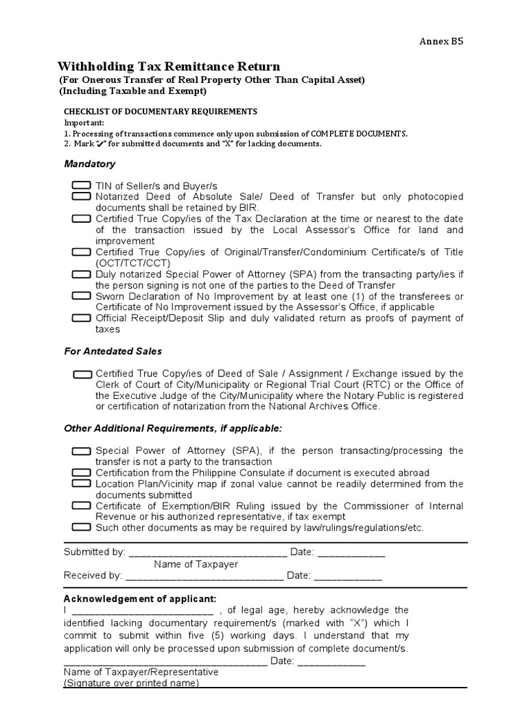 Checklist Withholding Tax (Ordinary Asset) | PDF | Notary Public | Taxes