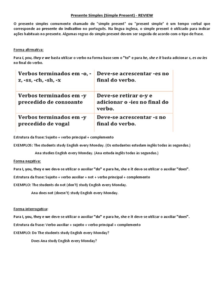 Presente Simples - Review | PDF