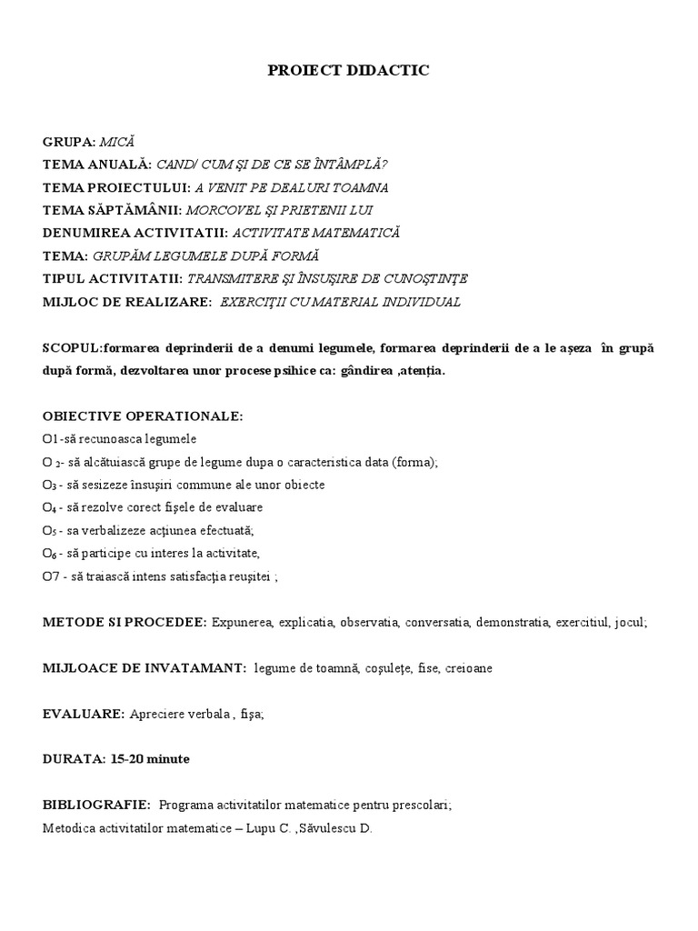 Proiect Mate Gr. Mica Forma | PDF