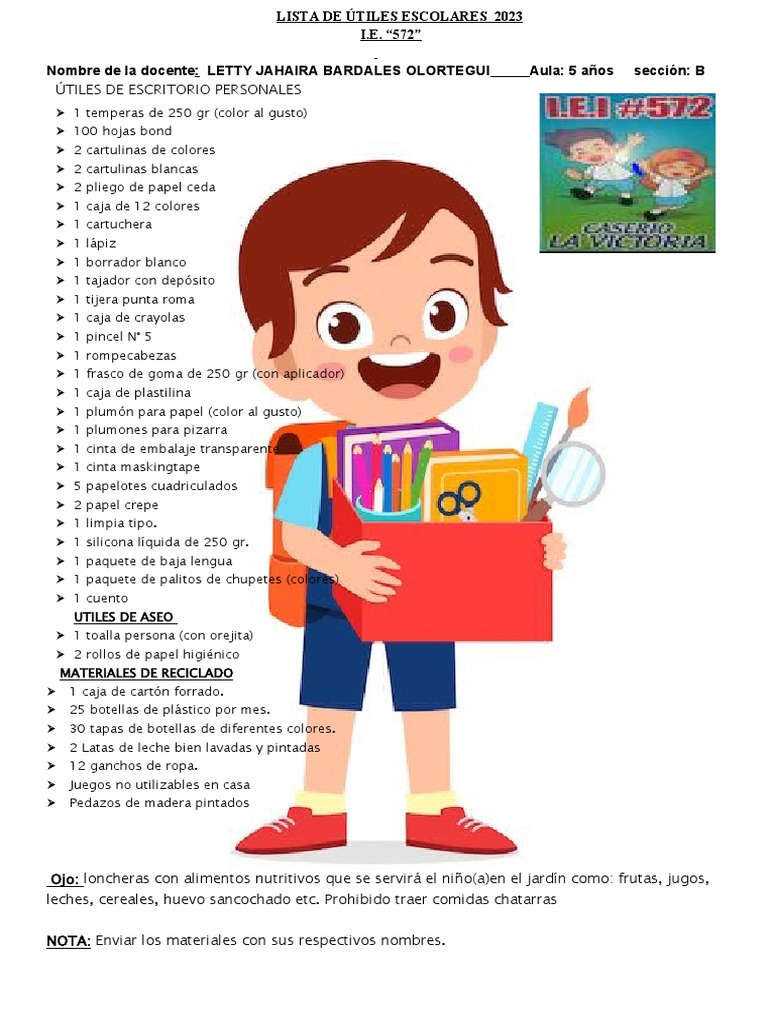 Lista - de - Útiles - 5 Años | PDF | Papel | Productos de madera