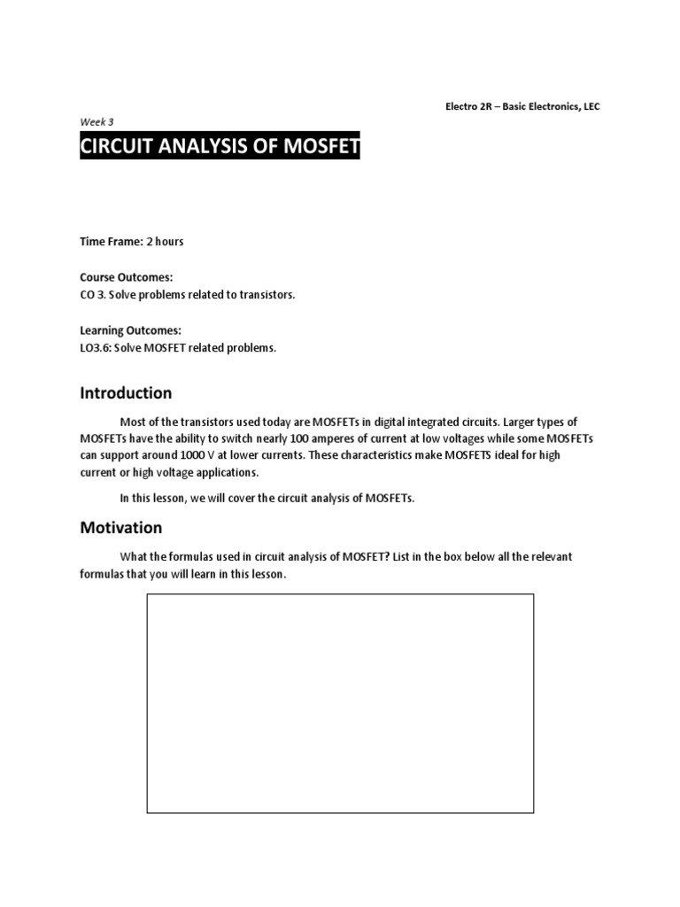 Mosfet Pdf Mosfet Field Effect Transistor