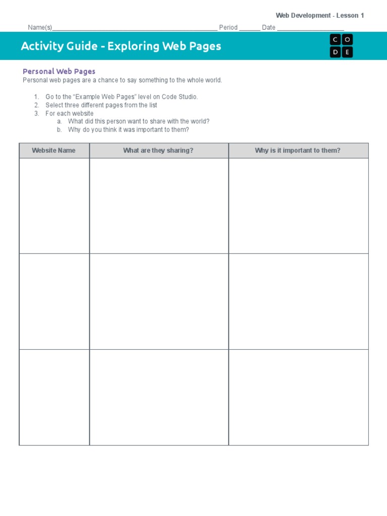 U2L01 - Activity Guide - Exploring Web Pages | PDF