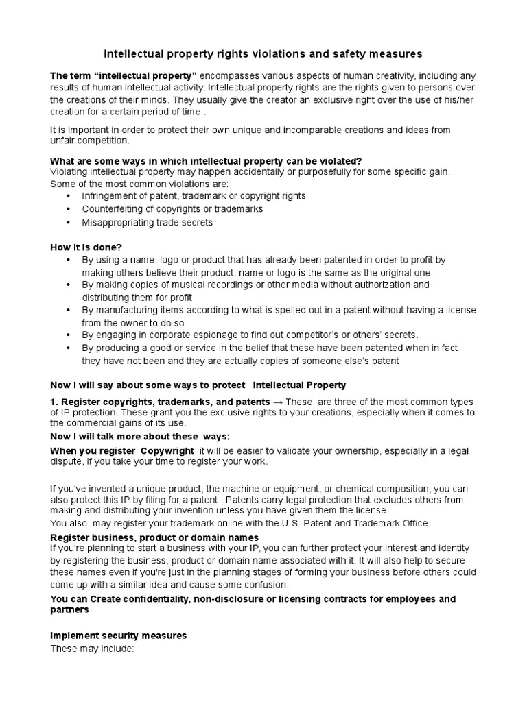 Protecting Intellectual Property Rights | PDF | Intellectual Property ...