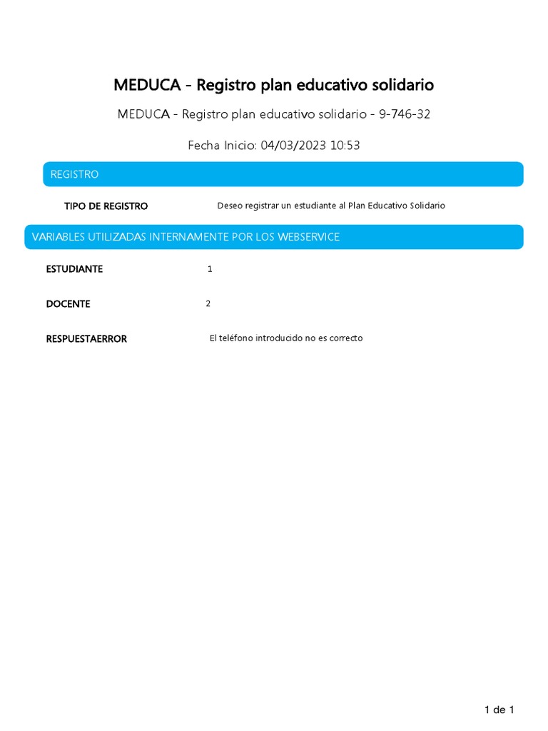 MEDUCA - Registro Plan Educativo Solidario - 9-746-32 PDF | PDF