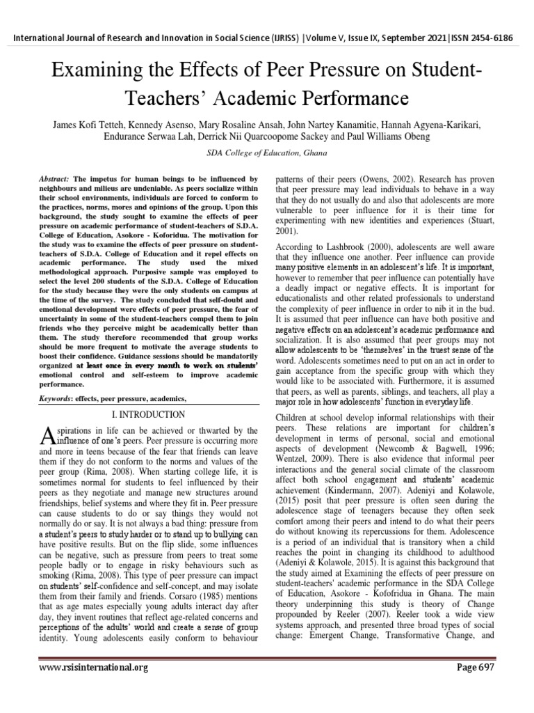 Peer Pressure's Impact on Student-Teachers | PDF | Adolescence | Friendship
