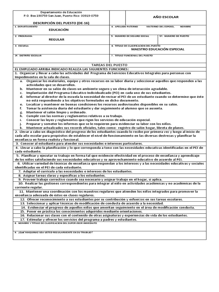 D-16 Maestro (A) Educación Especial | PDF | Plan de estudios