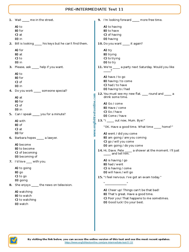 1194 - Pre Intermediate Test 11 | PDF