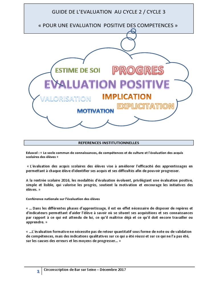 Évaluation positive au cycle 2 | PDF | Apprentissage | Pédagogie