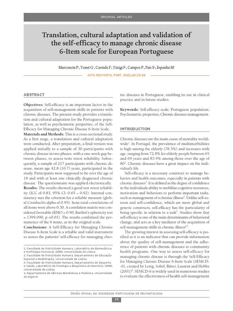 Translation Cultural Adaptation And Validation Of The Self Efficacy To