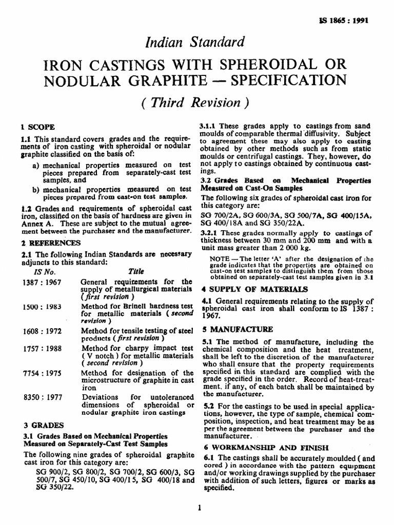 Is 1865 - 3 | PDF | Casting (Metalworking) | Cast Iron