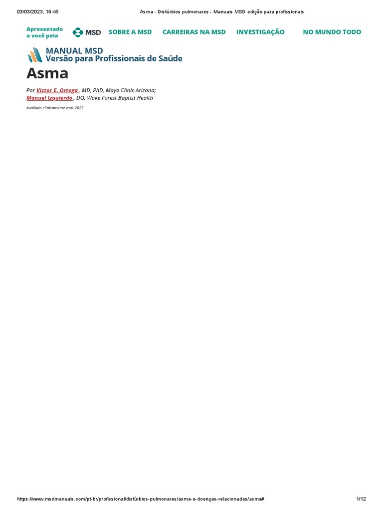Asma - Distúrbios Pulmonares - Manuais MSD Edição para Profissionais ...