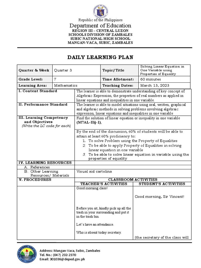 Dlp Solving Linear Equation In One Variable 3 Pdf Equations