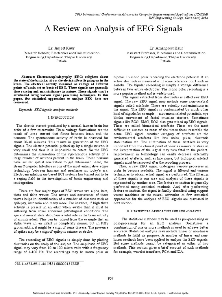A Review On Analysis of EEG Signals PDF | PDF | Electroencephalography | Neural Oscillation
