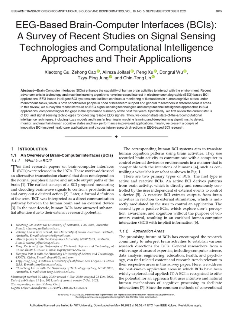 EEG-Based Brain-Computer Interfaces BCIs A Survey of Recent Studies On Signal Sensing ...