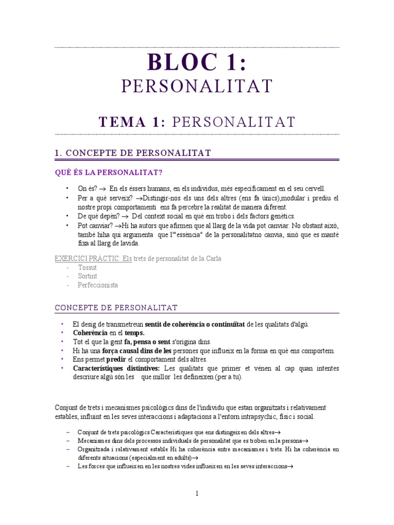 Apunts de Personalitat T.1 | PDF