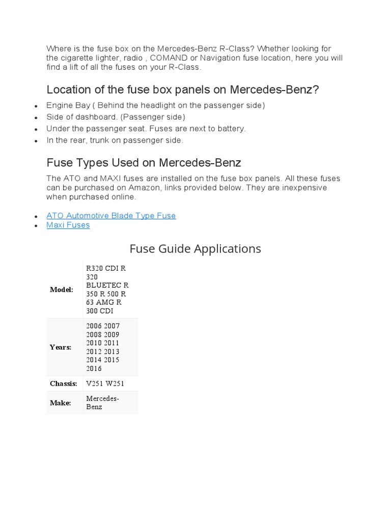 Where Is The Fuse Box On The Mercedes | PDF | Fuse (Electrical) | Vehicles