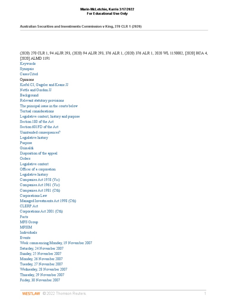Australian Securities and Investments Commission V King | PDF | Loans ...